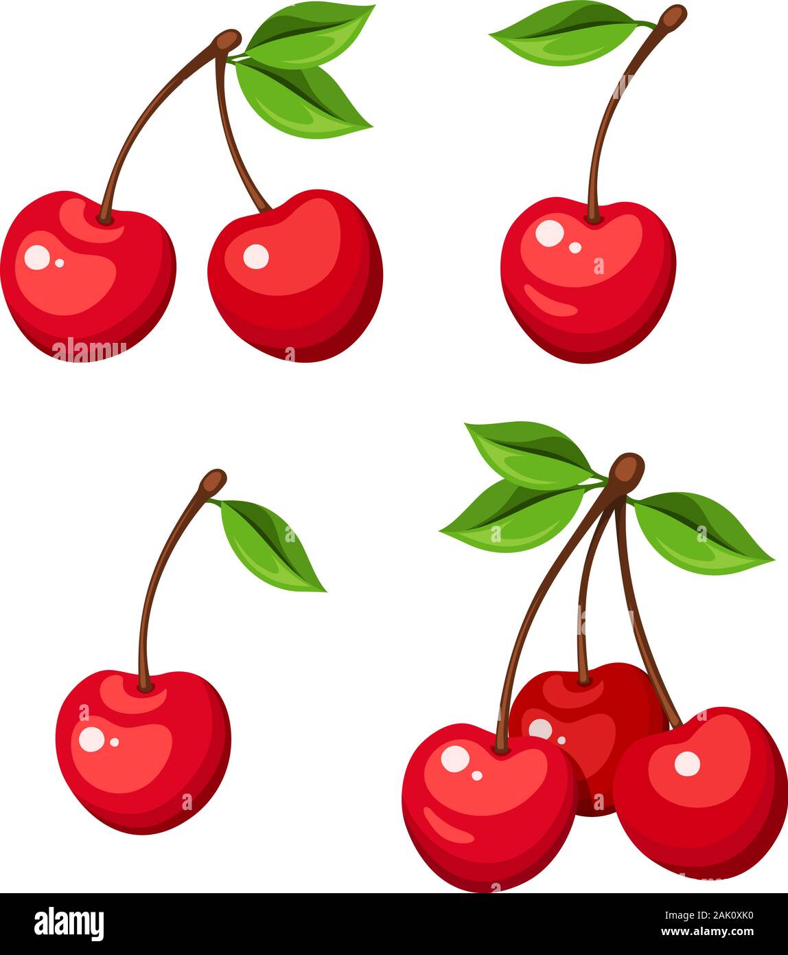 Vector illustration of four cherry berries and bunches of cherry ...