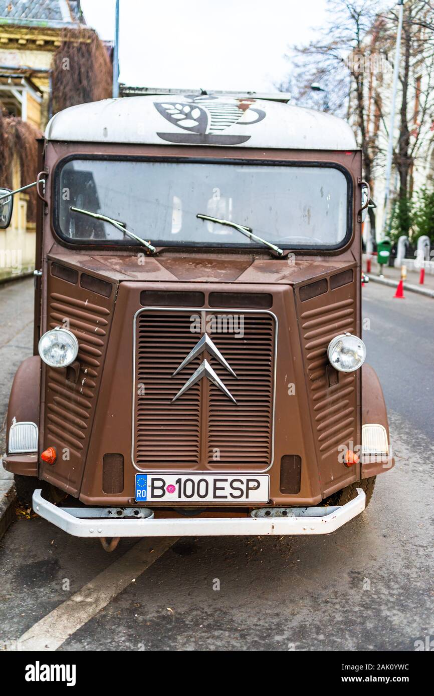 Brown Citroen H Van, 1969 model stands on a roadside in Bucharest ...