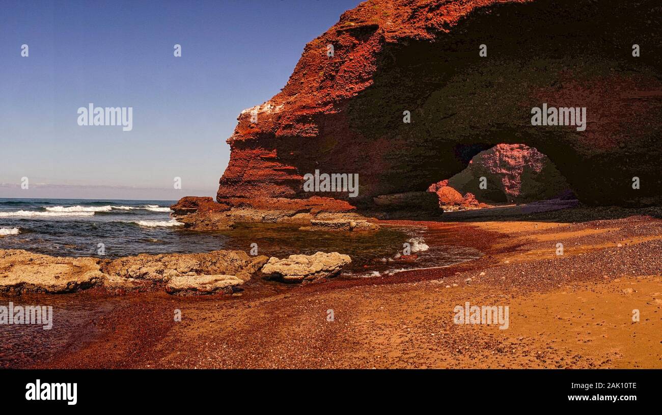 The cliffs and archs of Legzira. This are rock formations at the ...