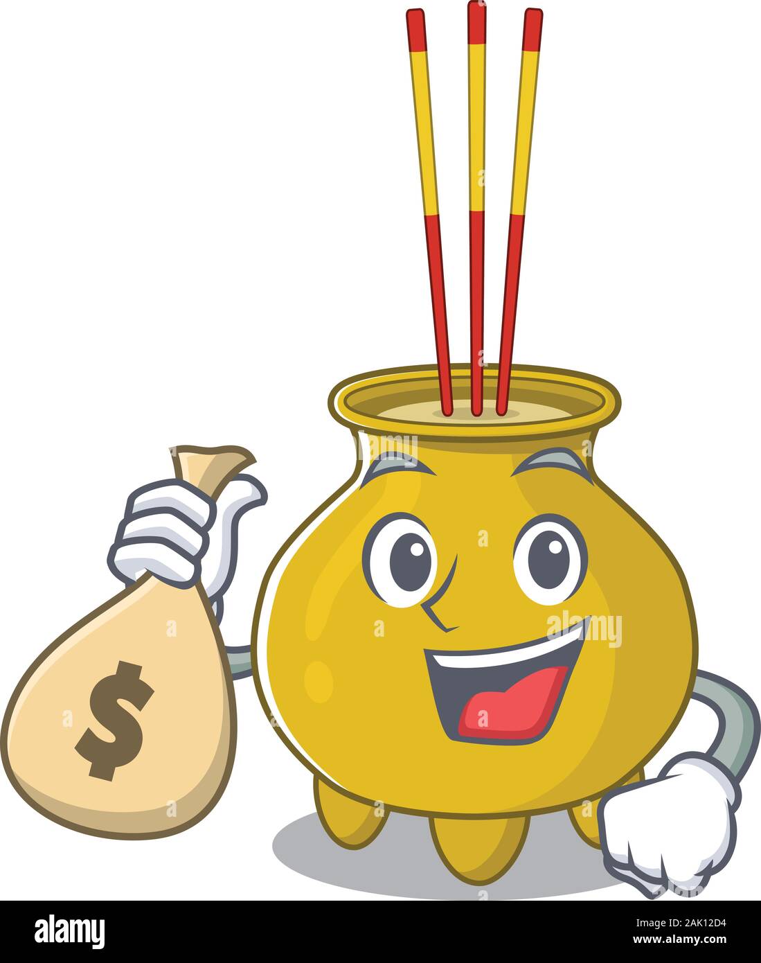 Happy rich chinese incense cartoon character with money bag Stock ...