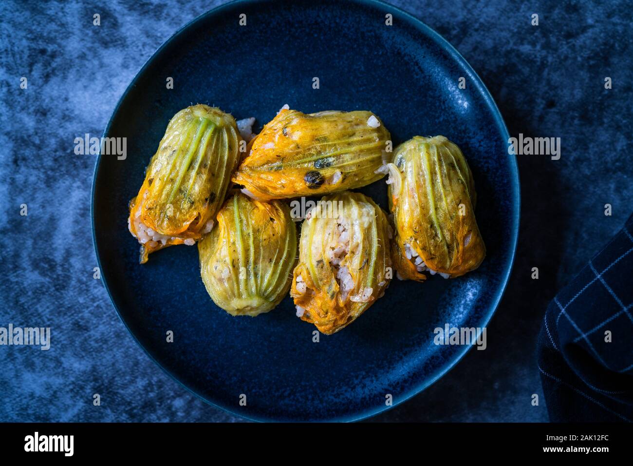 Zucchini Flowers Dolma Stuffed with Rice Pilaf / Turkish Food in Plate ...