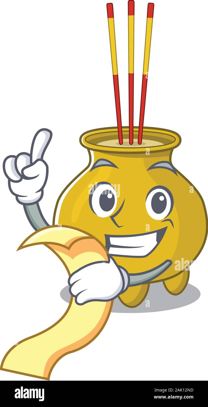 A funny cartoon character of chinese incense with a menu Stock Vector ...