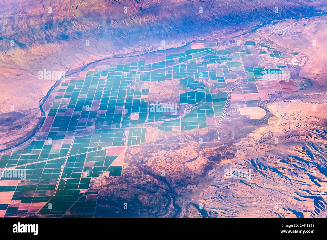 Aerial view of agricultural fields on the Colorado River valley in ...