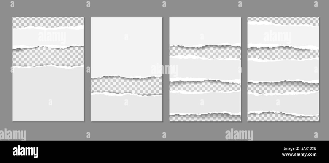 White, torn paper templates elements are on grey background. Vector ...