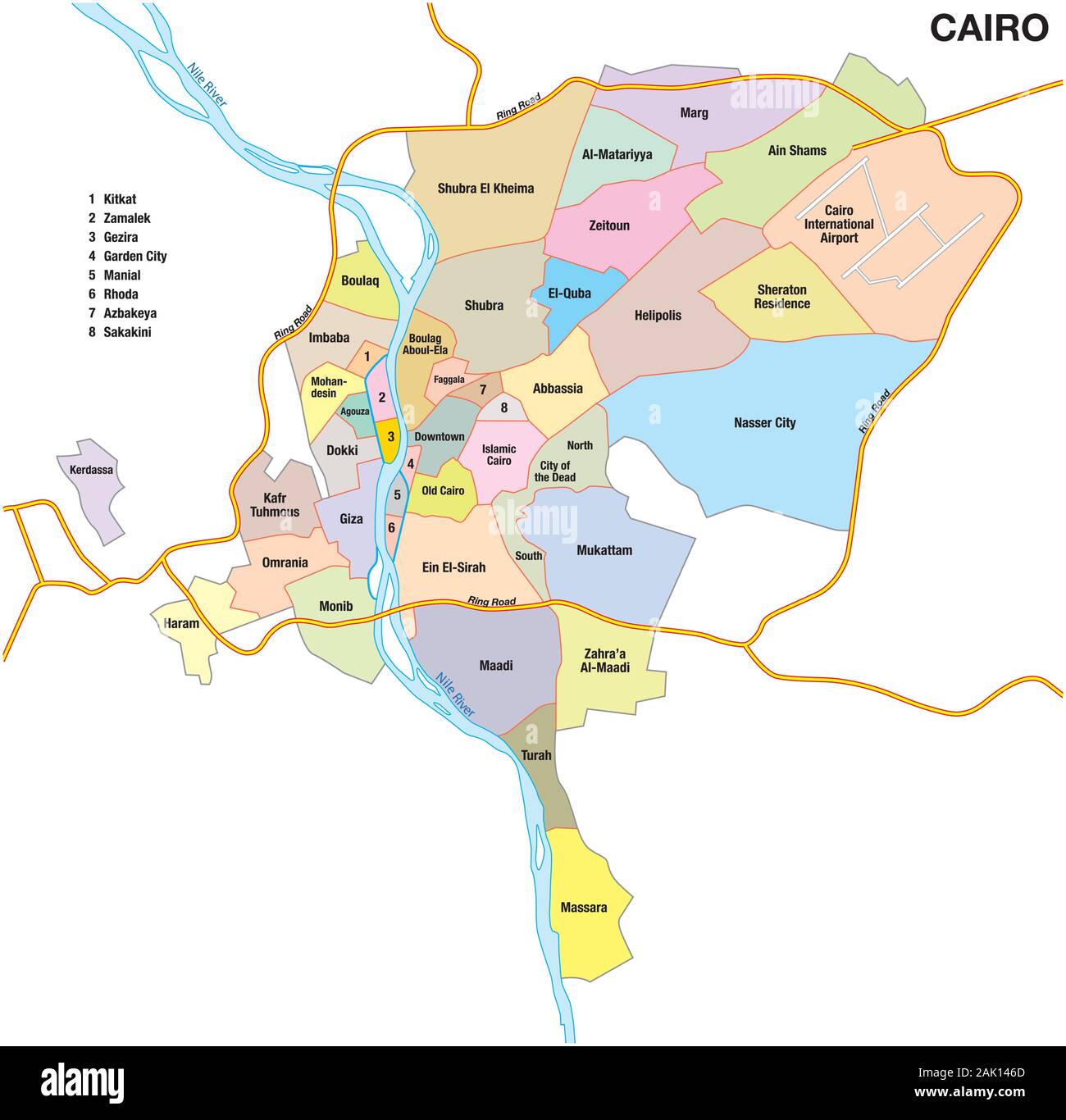 administrative and political map of the egyptian capital cairo Stock Vector Image & Art - Alamy