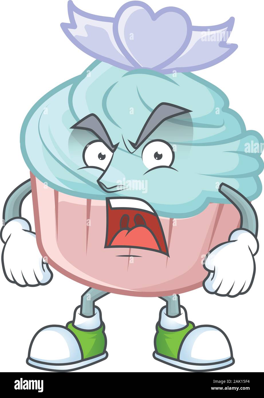 Vanilla blue love cupcake cartoon character design having angry face ...
