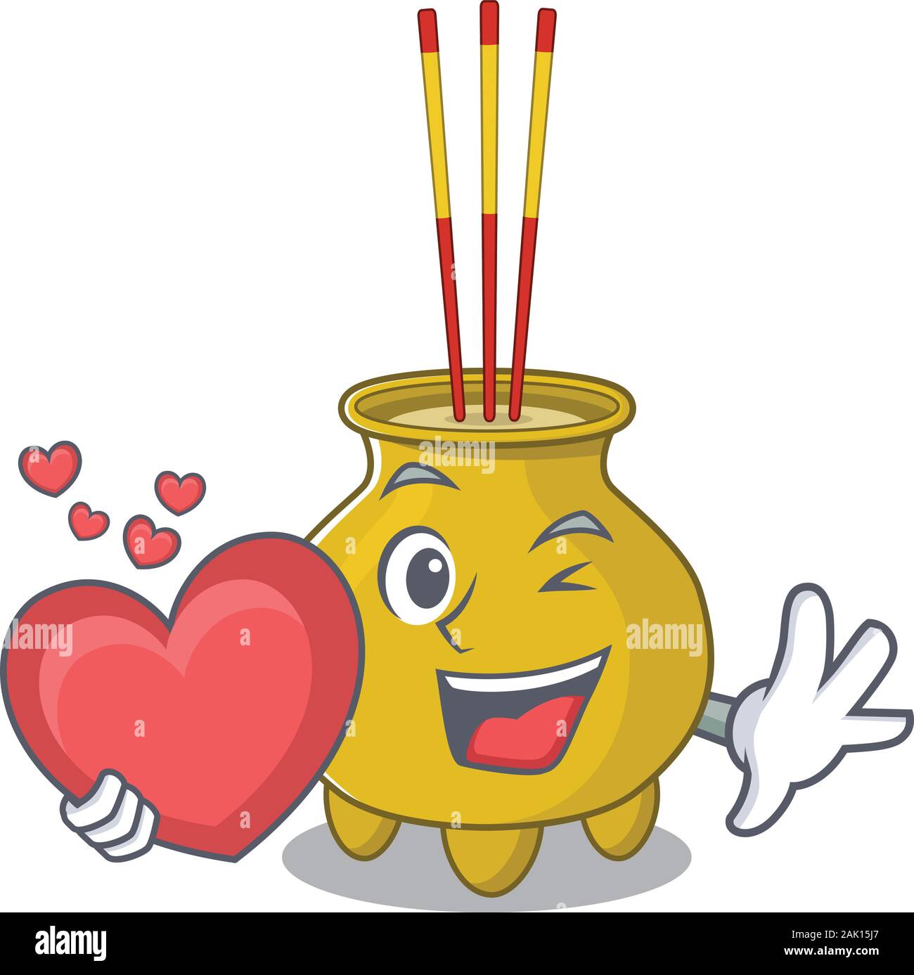 Funny Face chinese incense cartoon character holding a heart Stock ...