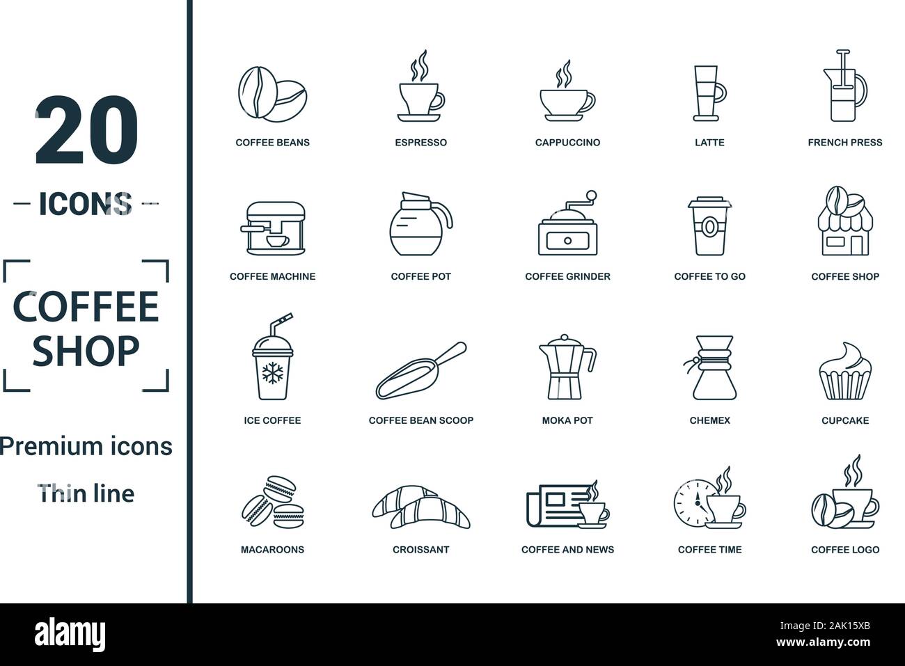Coffe Shop icon set. Include creative elements coffee beans, cappuccino ...