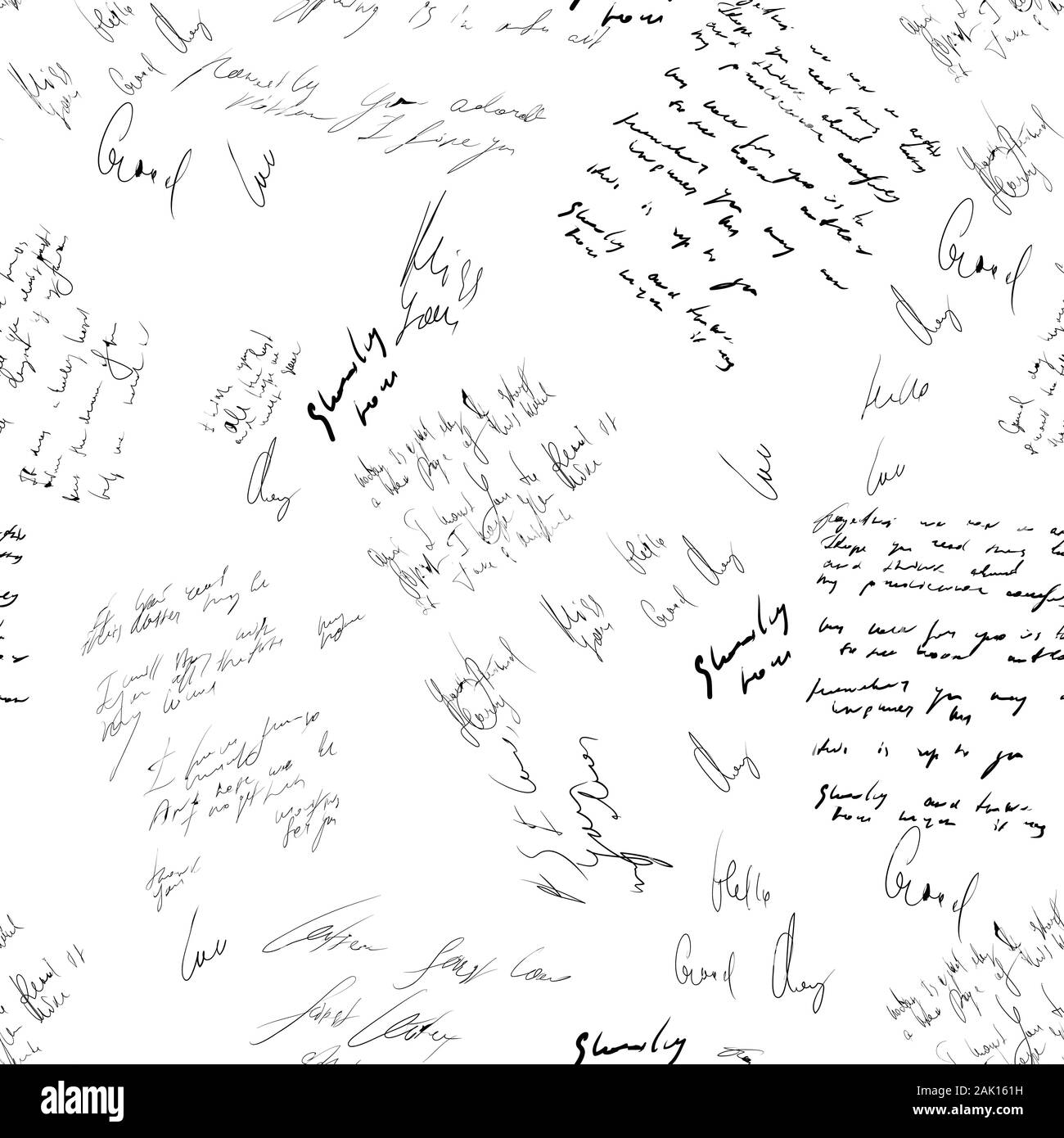 Seamless abstract text pattern. Handwritten font on a white background ...