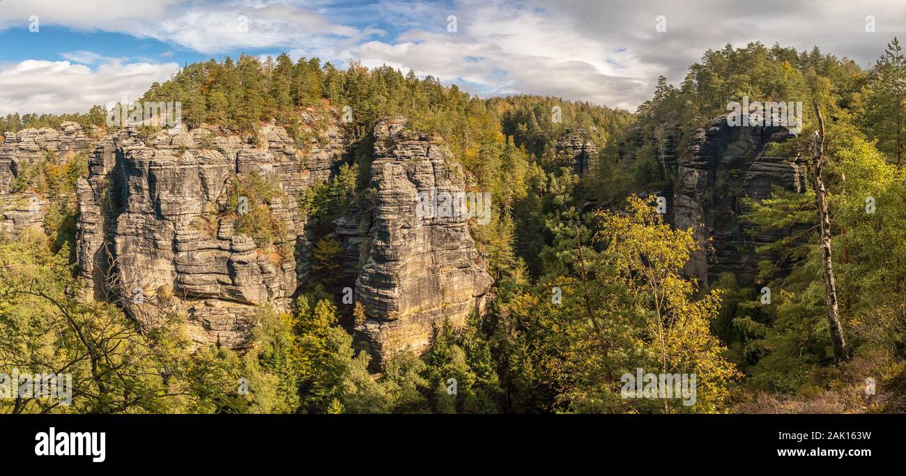 landscape in mountains - panorama overlooking the valley with forests ...