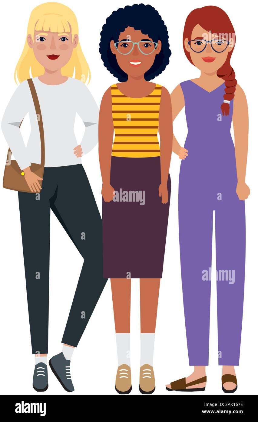 group of beautiful women standing avatar character Stock Vector Image ...