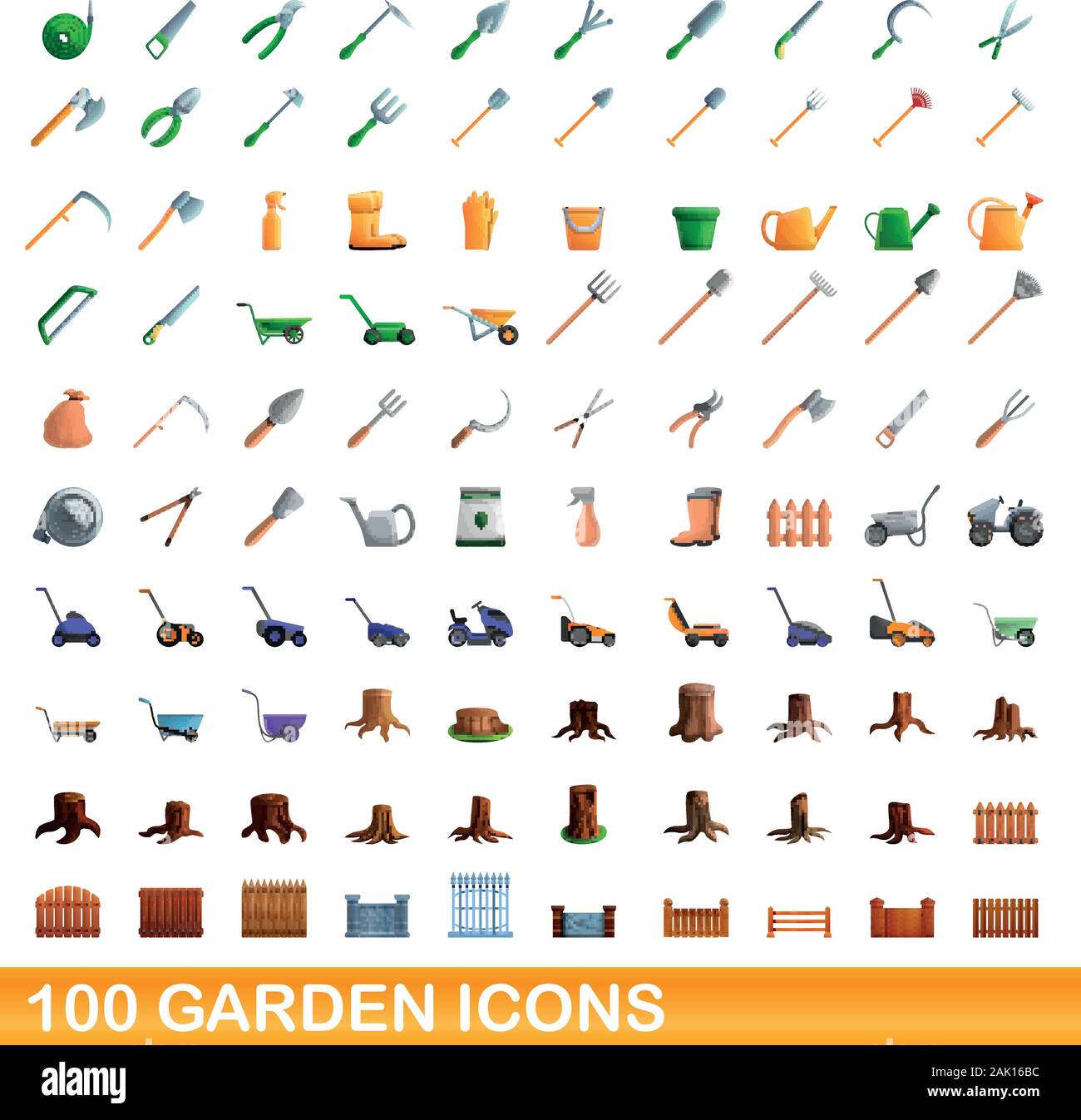 100 garden icons set. Cartoon garden of 100 garden icons vector set ...