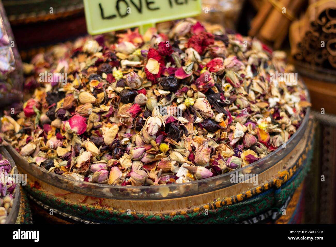 Mixed herbal tea being sold in front of store Stock Photo - Alamy