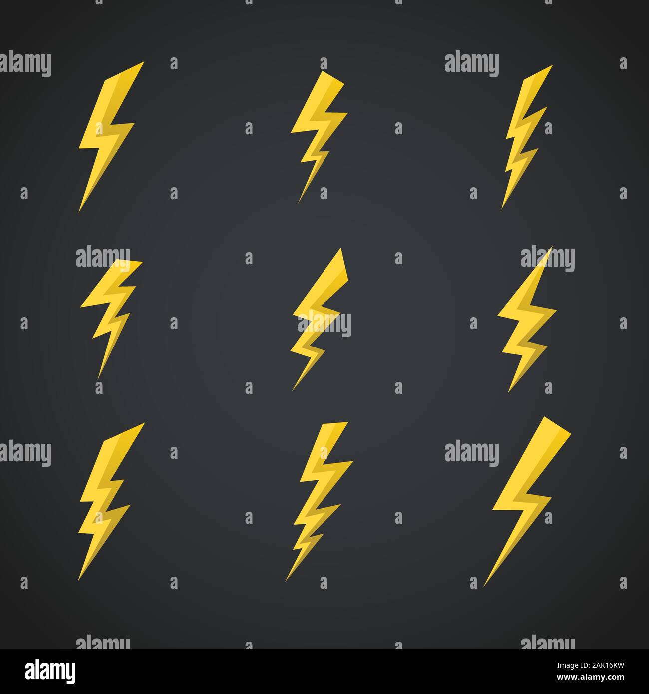 Lightning icons set. Vector symbols set on dark Stock Vector Image ...