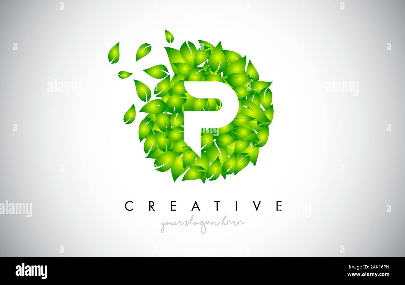 P Green Leaf Logo Design Eco Logo With Multiple Leafs Blowing in the ...