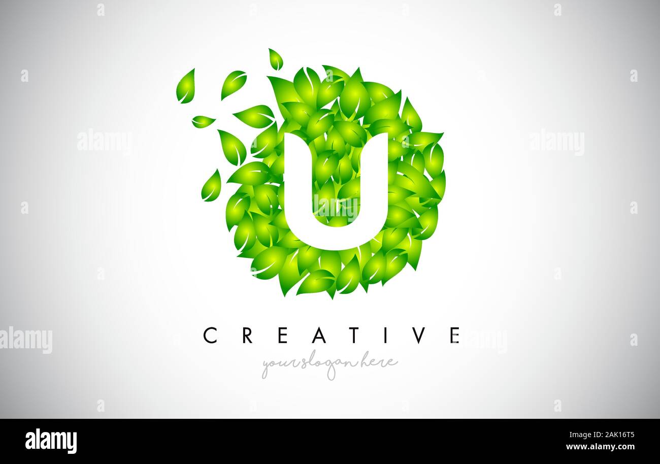 U Green Leaf Logo Design Eco Logo With Multiple Leafs Blowing in the ...