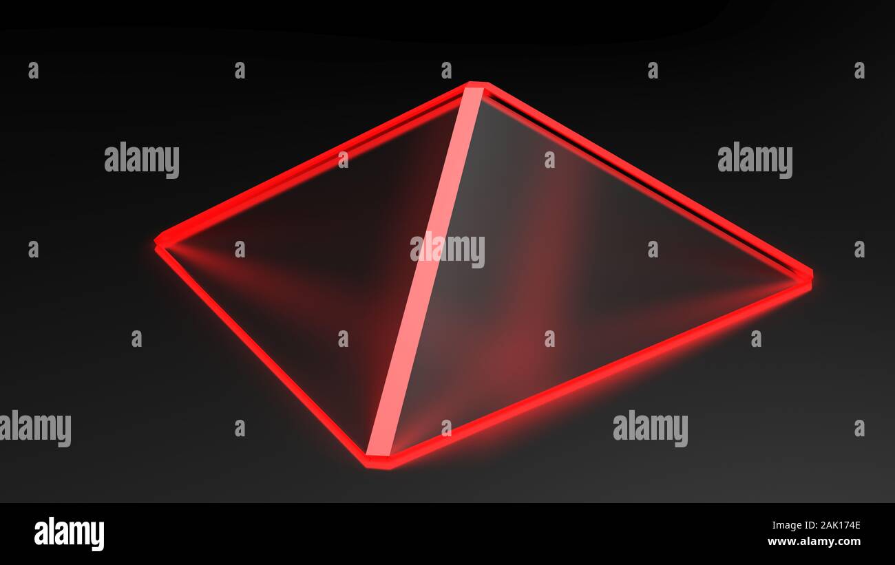Abstract pyramidal red structure with satin glass faces on black ...