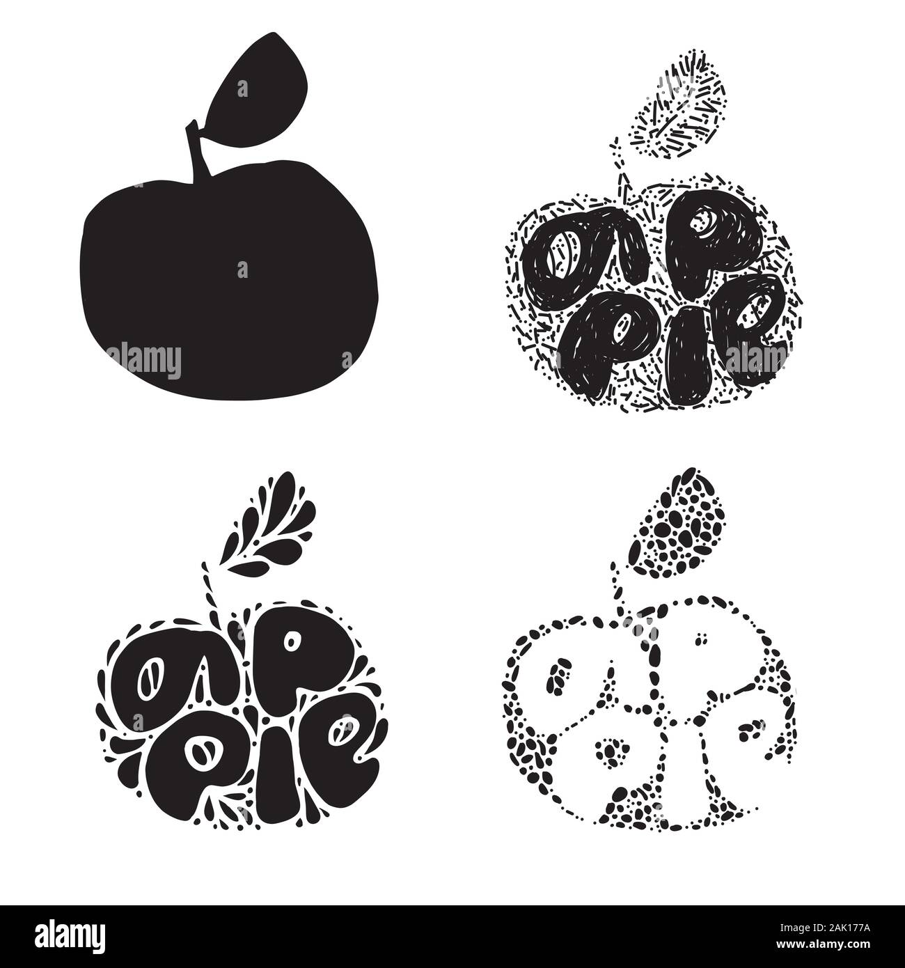Apple silhouette. Fresh fruit Typography Vector Illustration, Handdrawn ...