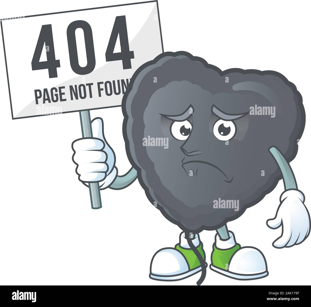 sad face mascot style of black love balloon raised up a board Stock ...