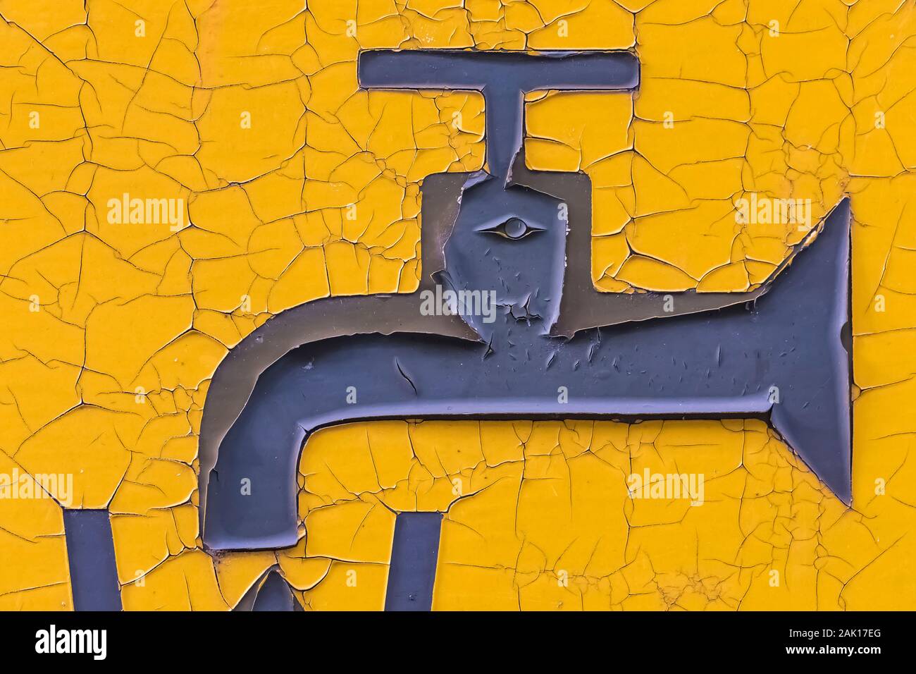Old and weathered potable water sign in September in Yoho National Park ...