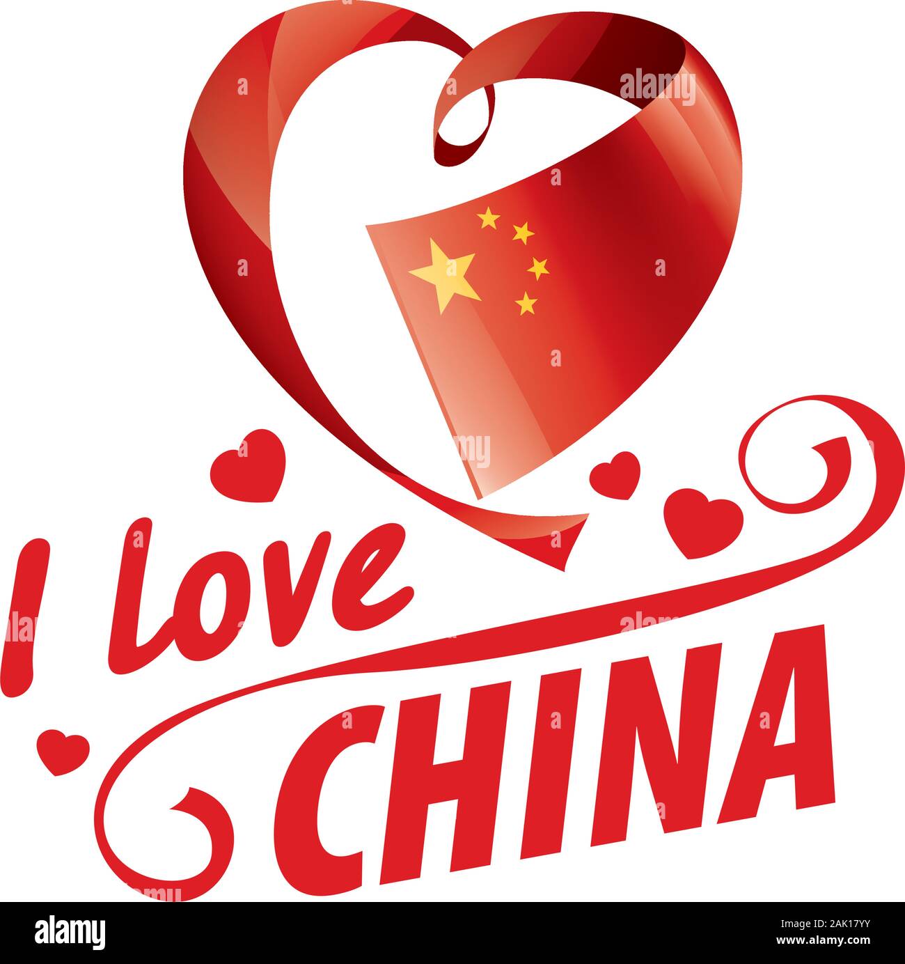 The national flag of the China and the inscription I love China. Vector ...