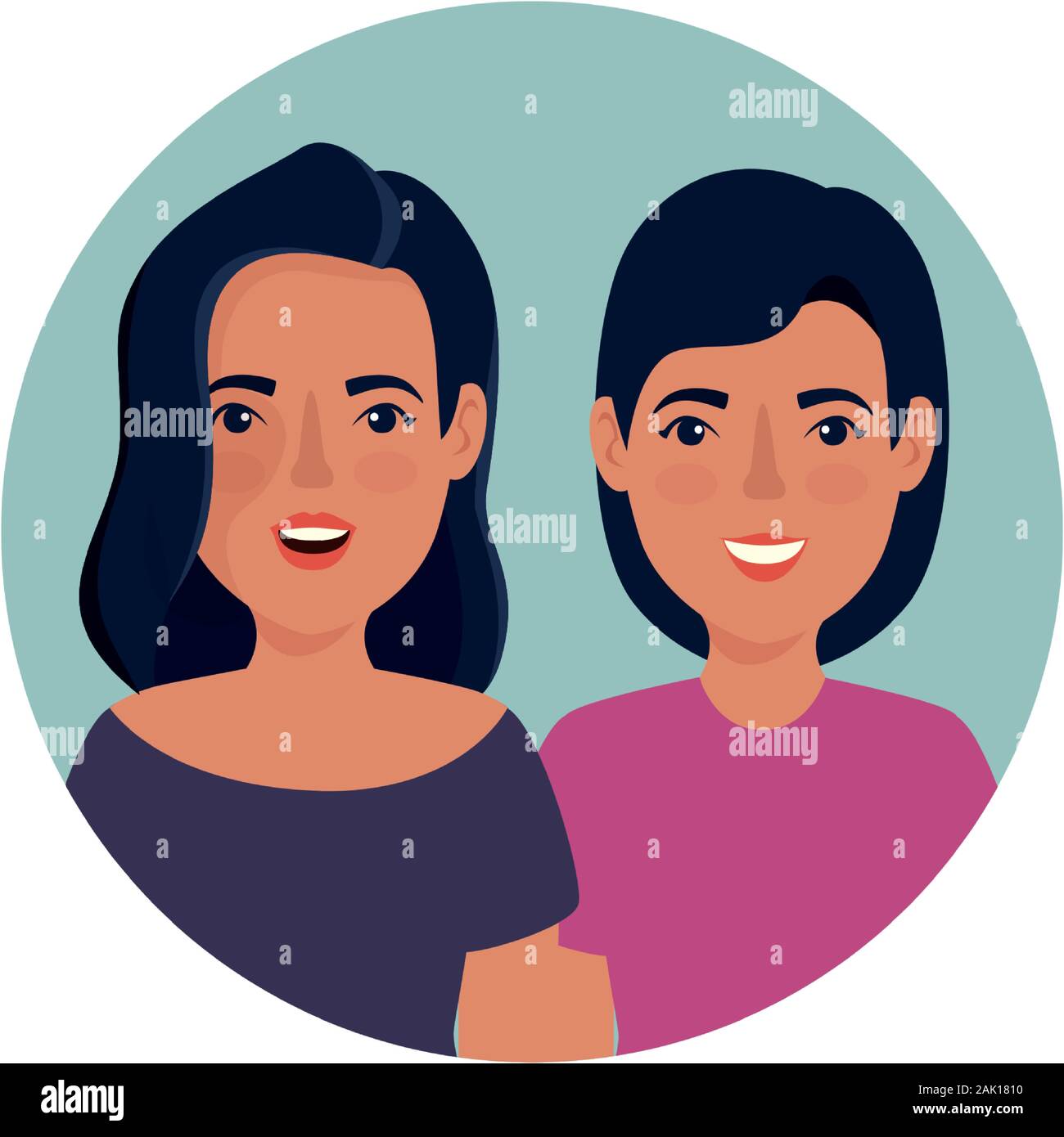 group women in frame circular avatar character Stock Vector Image & Art ...