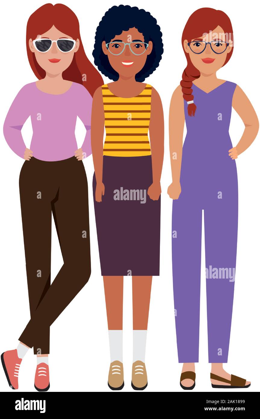 group of beautiful women standing avatar character Stock Vector Image ...