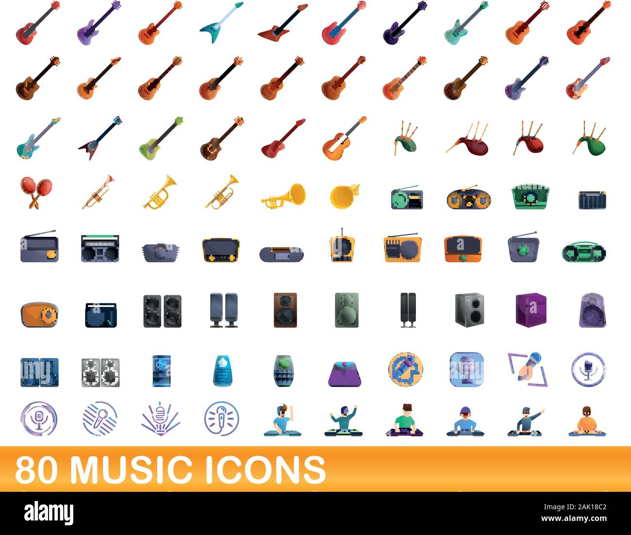 80 music icons set. Cartoon illustration of 80 music icons vector set ...