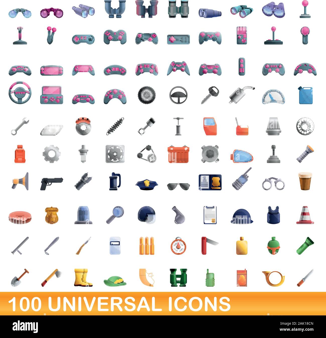 100 universal icons set. Cartoon illustration of 100 universal icons ...