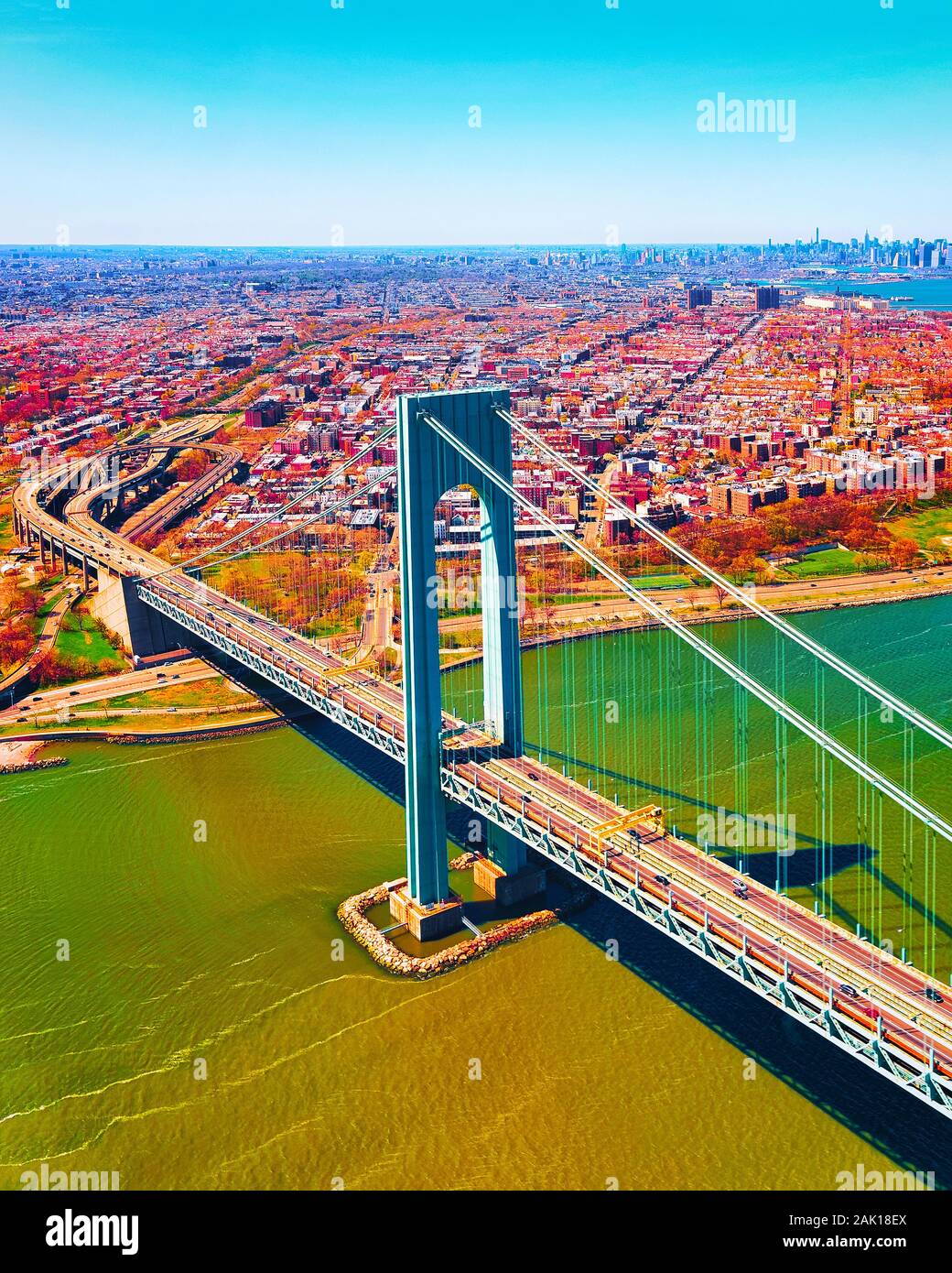 Aerial view on Verrazano Narrows Bridge reflex Stock Photo - Alamy
