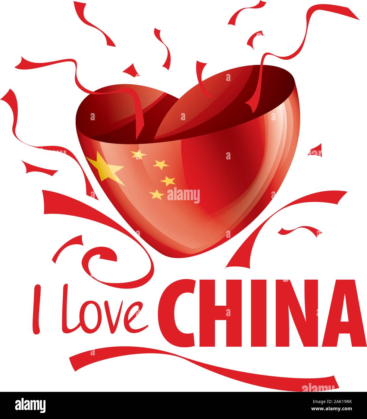 The national flag of the China and the inscription I love China. Vector ...