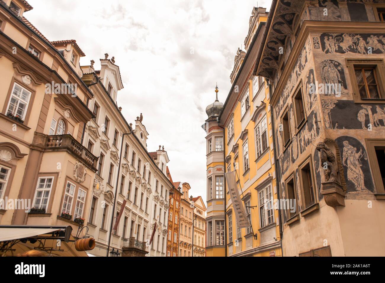 The architecture of the old city of Prague. The ancient building is ...