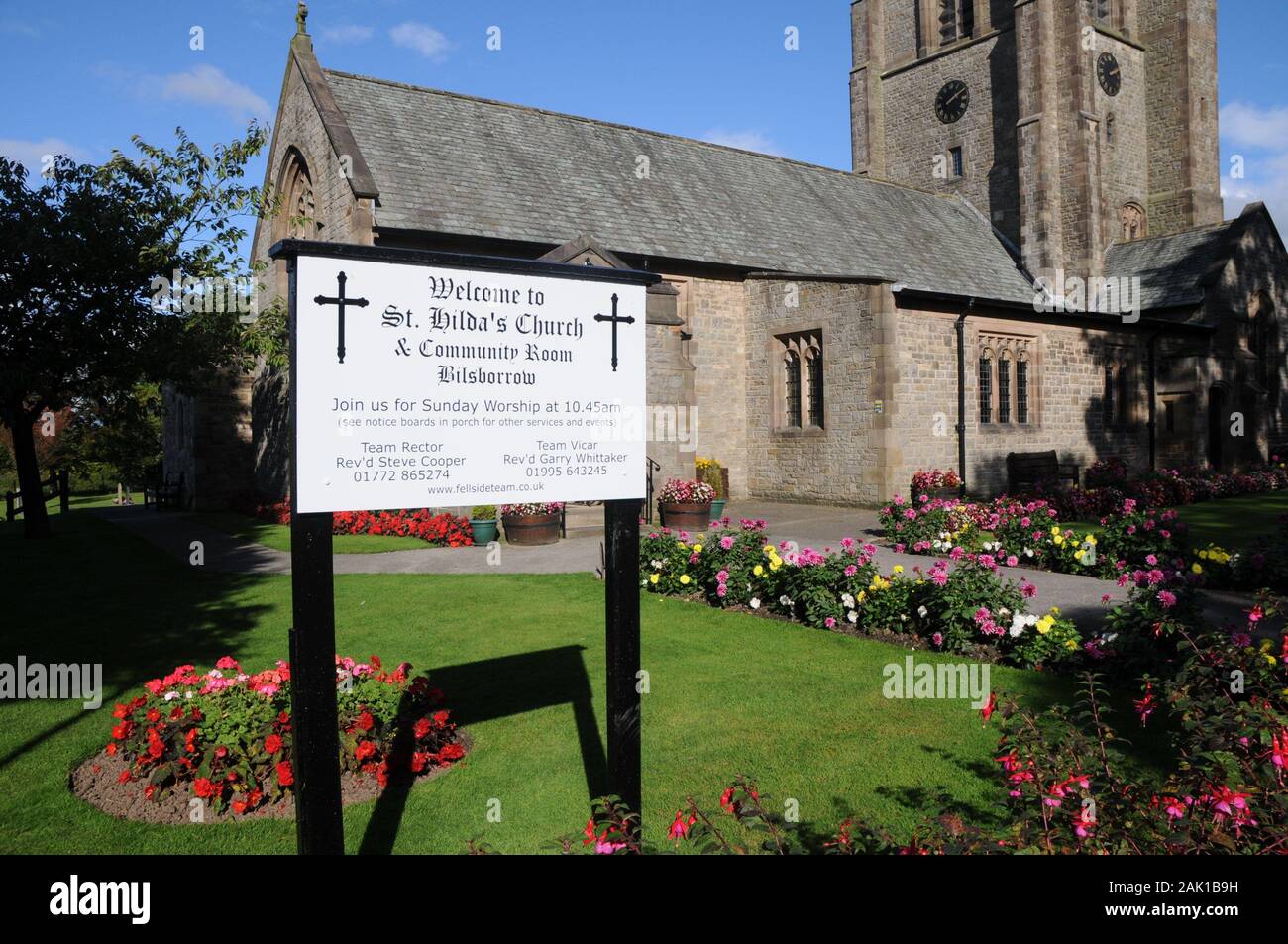 Notice board outside St Hildas village Church at Bilsborrow Lancashire ...