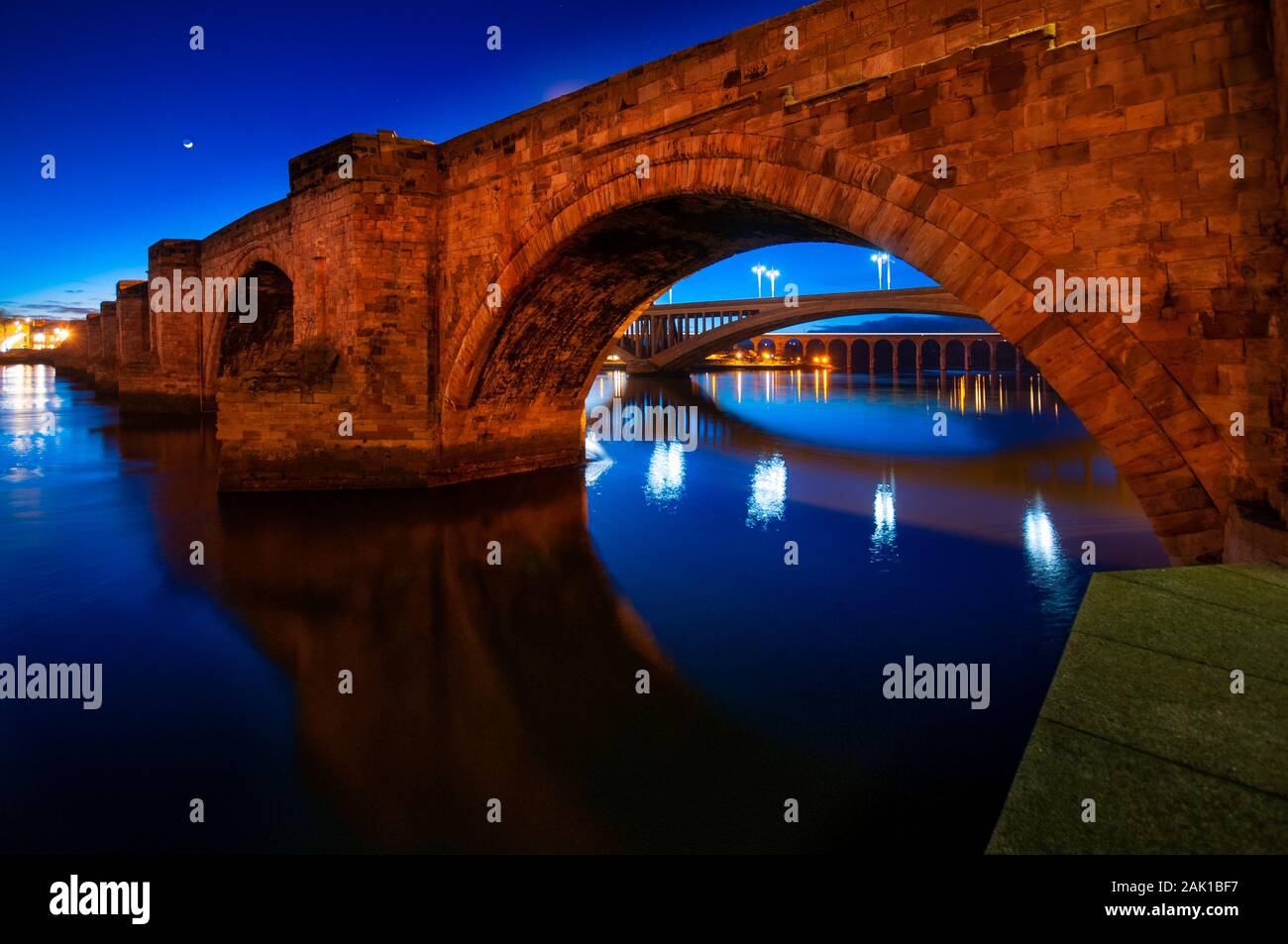 The three bridges that cross the River Tweed at Berwick, Englands most ...