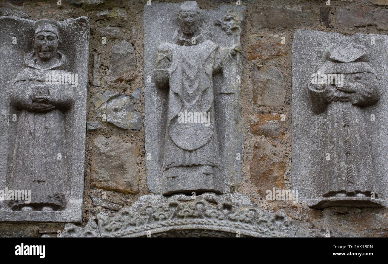 Archaeological site of Clonmacnoise in Ireland with a cathedral ...