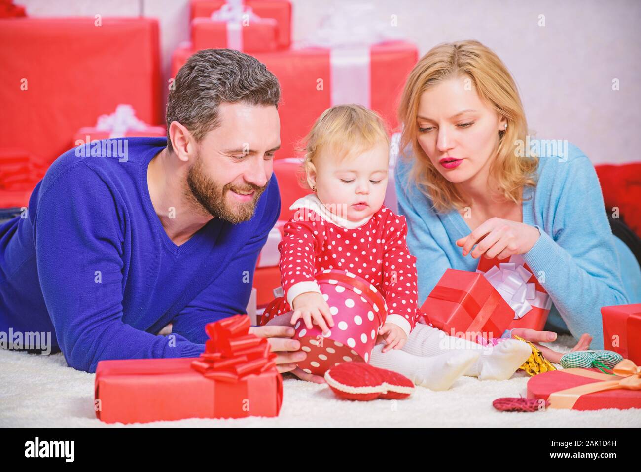 Valentines day. Lovely family celebrate valentines day. Happy parents ...
