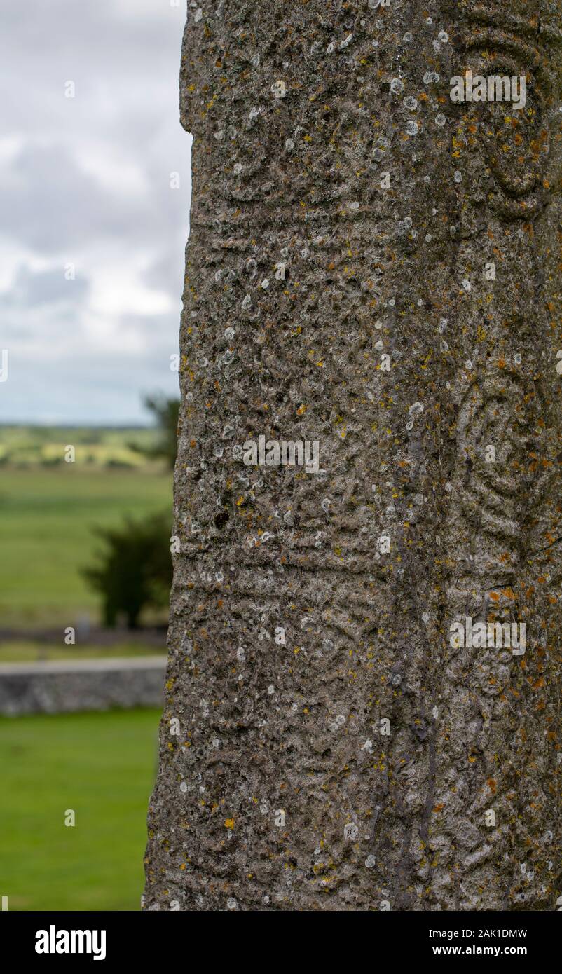 Archaeological site of Clonmacnoise in Ireland with a cathedral ...