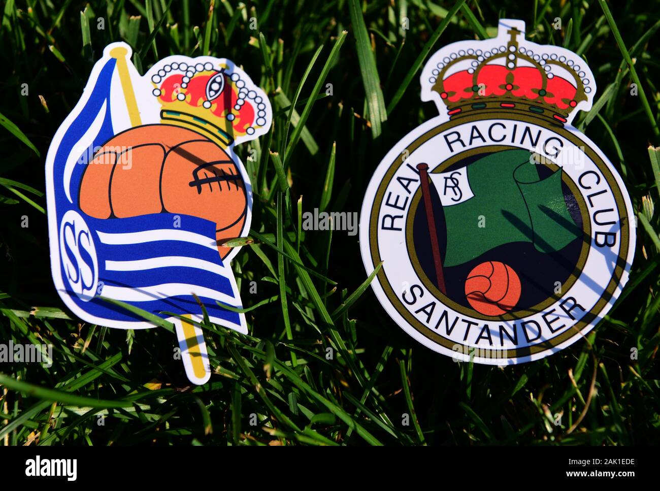 September 6, 2019, Madrid, Spain. Emblems of Spanish football clubs ...