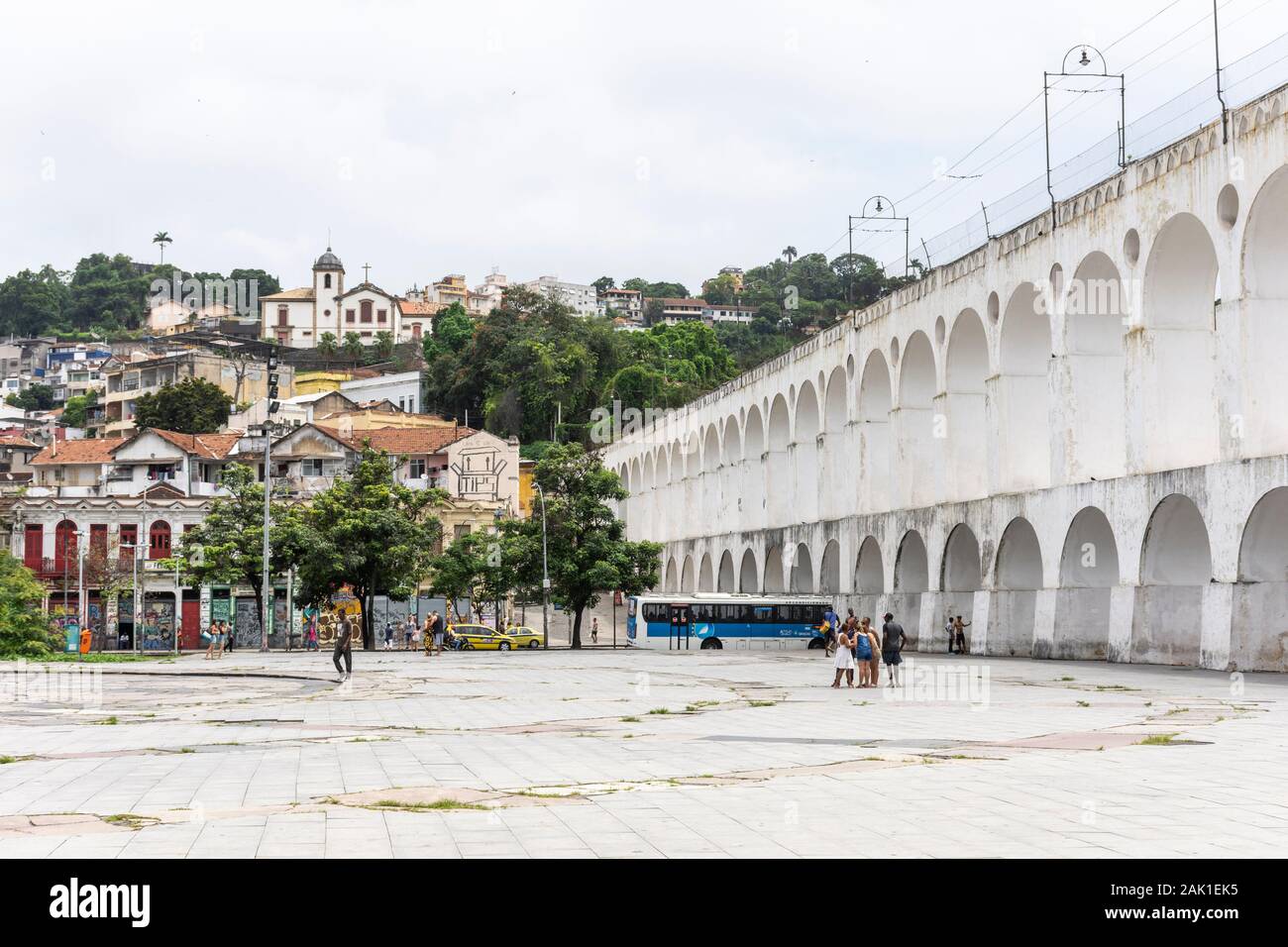 White and old historic Arcos da Lapa (Lapa Aqueduct) in downtown Rio de ...