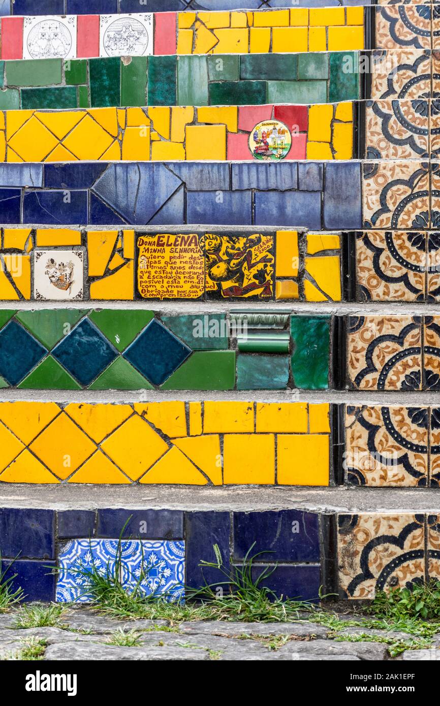 Selarón Staircase in downtown Lapa with colorful tiles, Rio de Janeiro ...