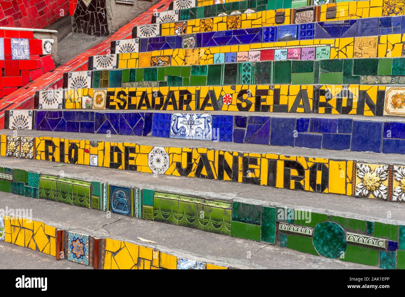 Selarón Staircase in downtown Lapa with colorful tiles, Rio de Janeiro ...