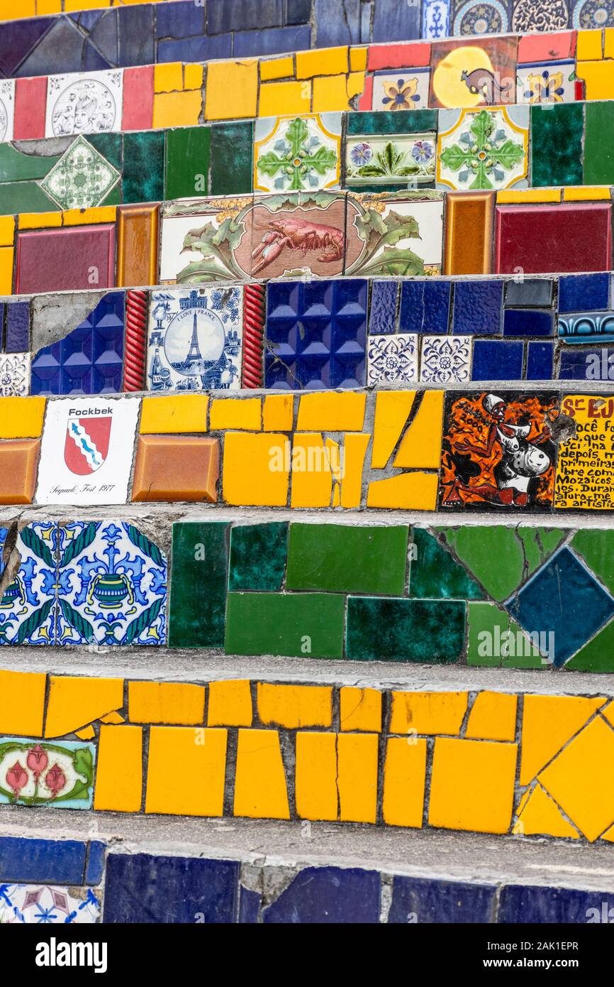 Selarón Staircase in downtown Lapa with colorful tiles, Rio de Janeiro ...