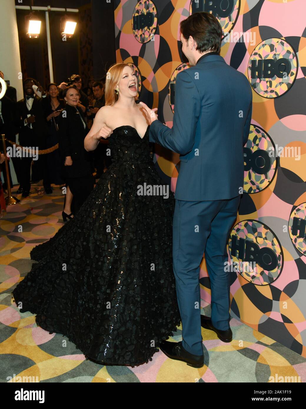 January 5, 2020, Beverly Hills, CA, USA: Sarah Snook and Nicholas Braun ...