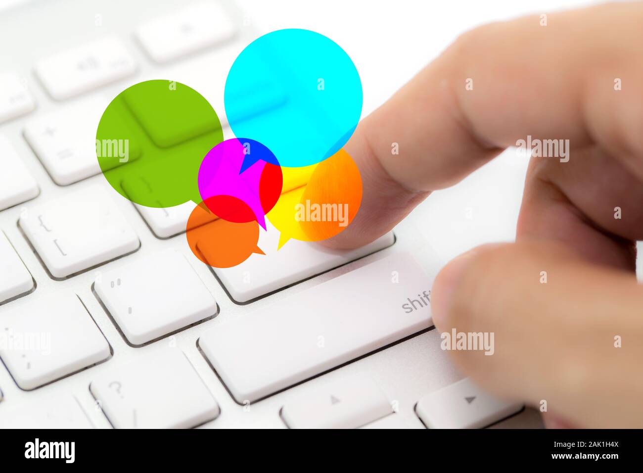 Social media keyboard with speech bubble sign. communication concept ...