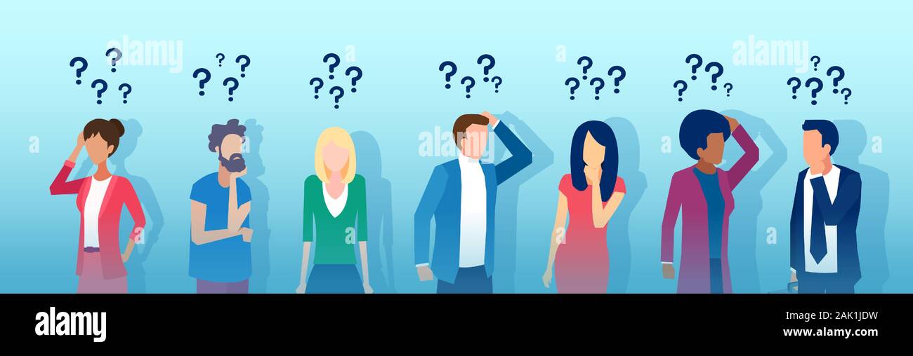 Vector of thoughtful young people men and women thinking having ...