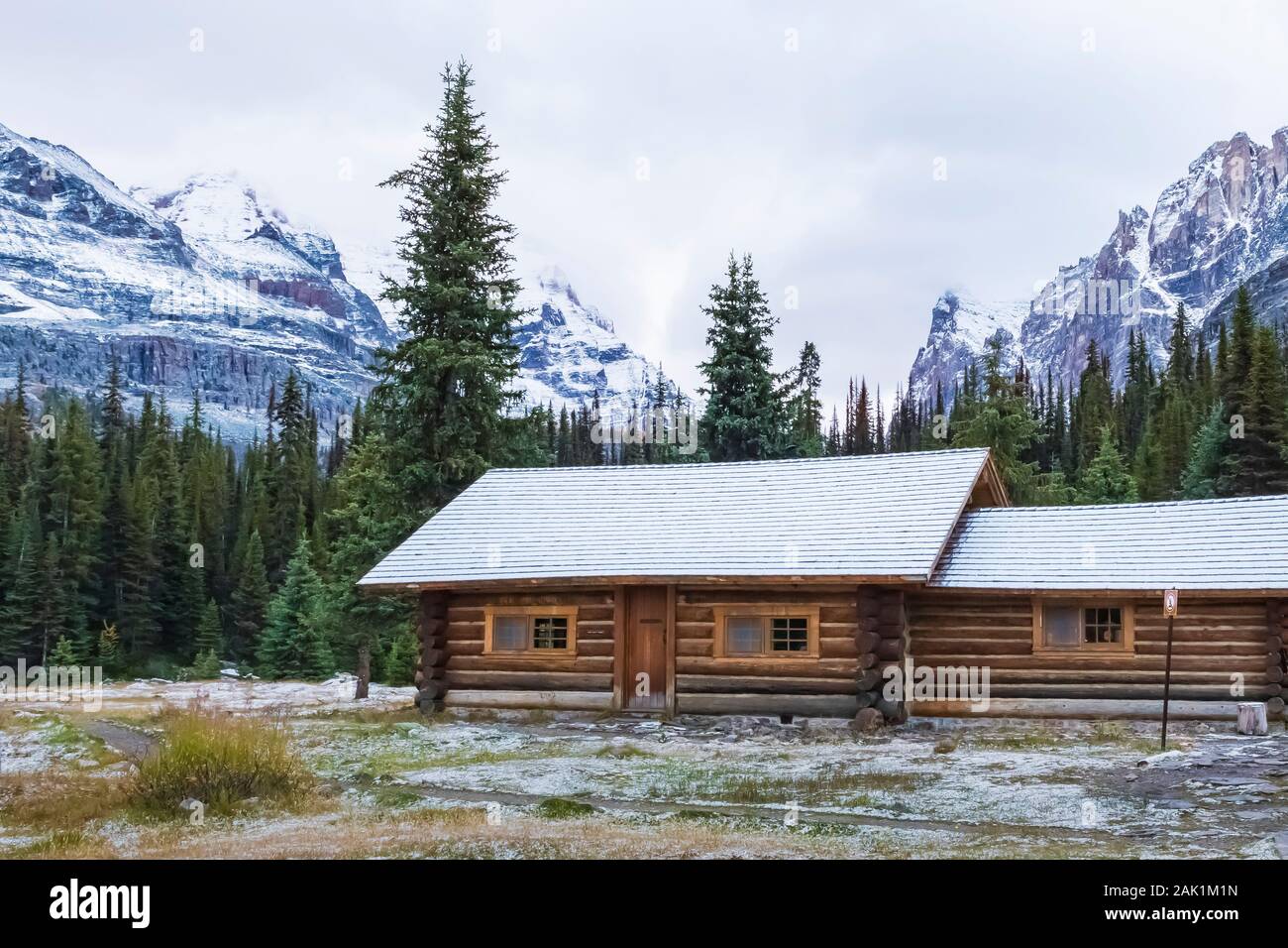 Elizabeth Parker Hut on a cold September day in the Lake O'Hara area of ...