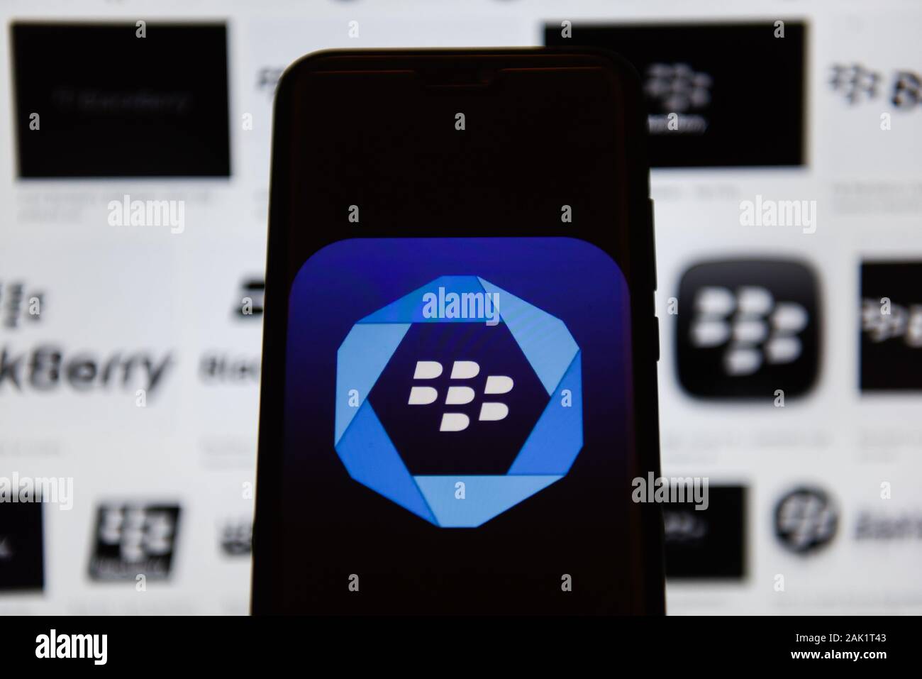 In this photo illustration a BlackBerry logo seen displayed on a ...