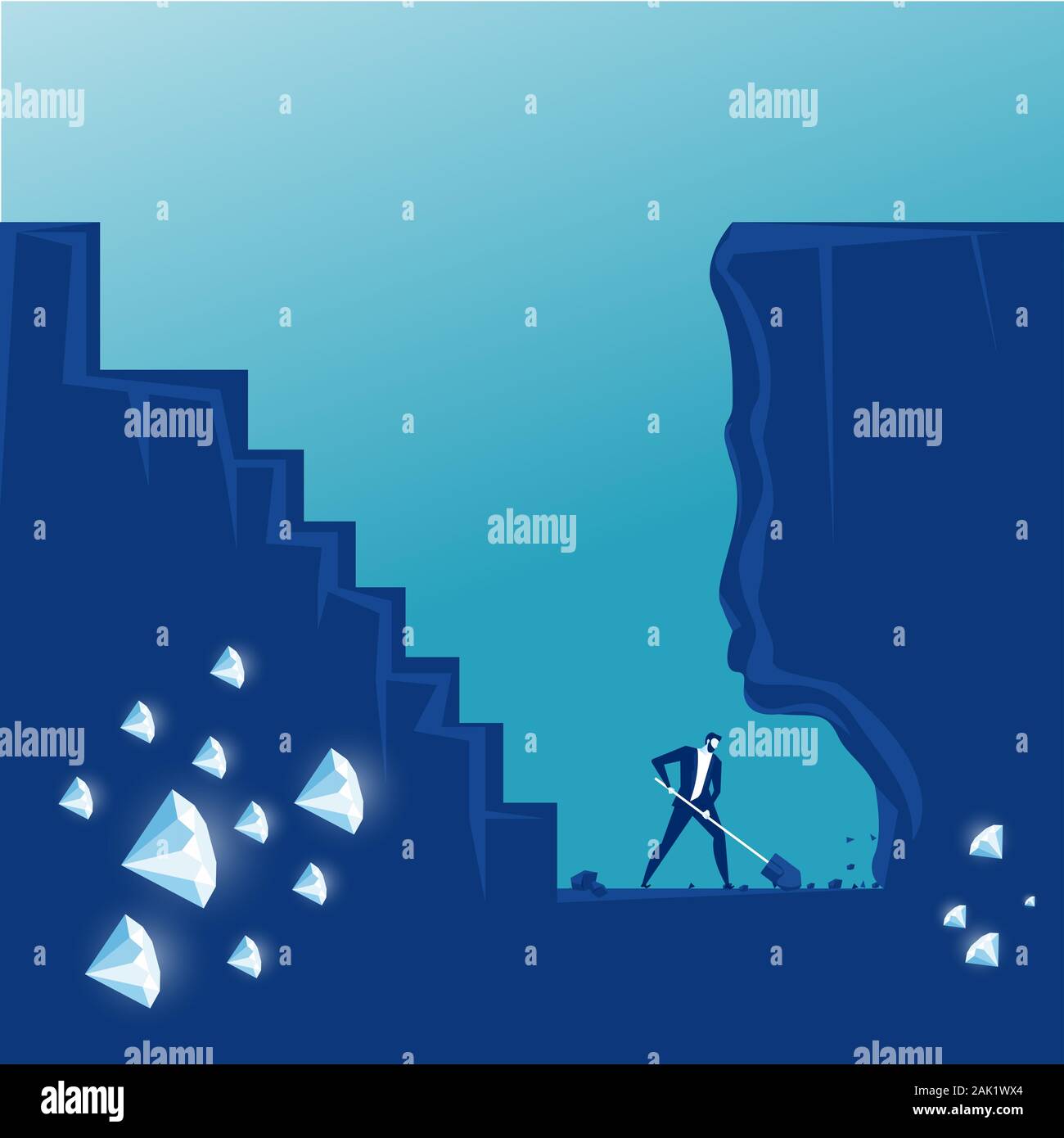 businessman dig the earth in search of hidden diamond. Vector ...