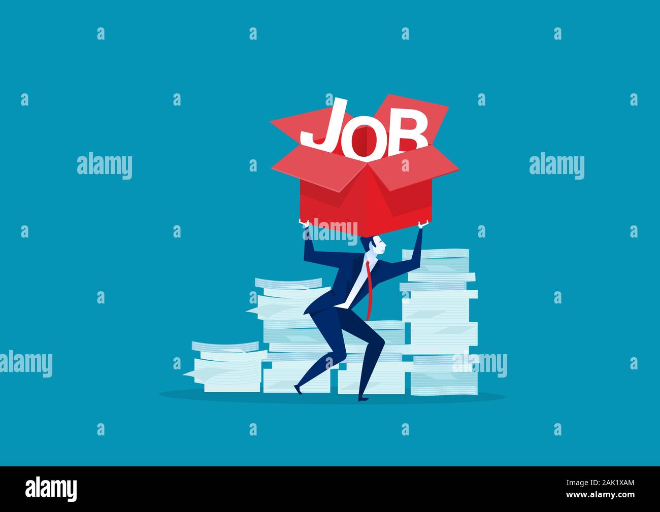 business man lift the box with big JOB word hard work concept vector ...