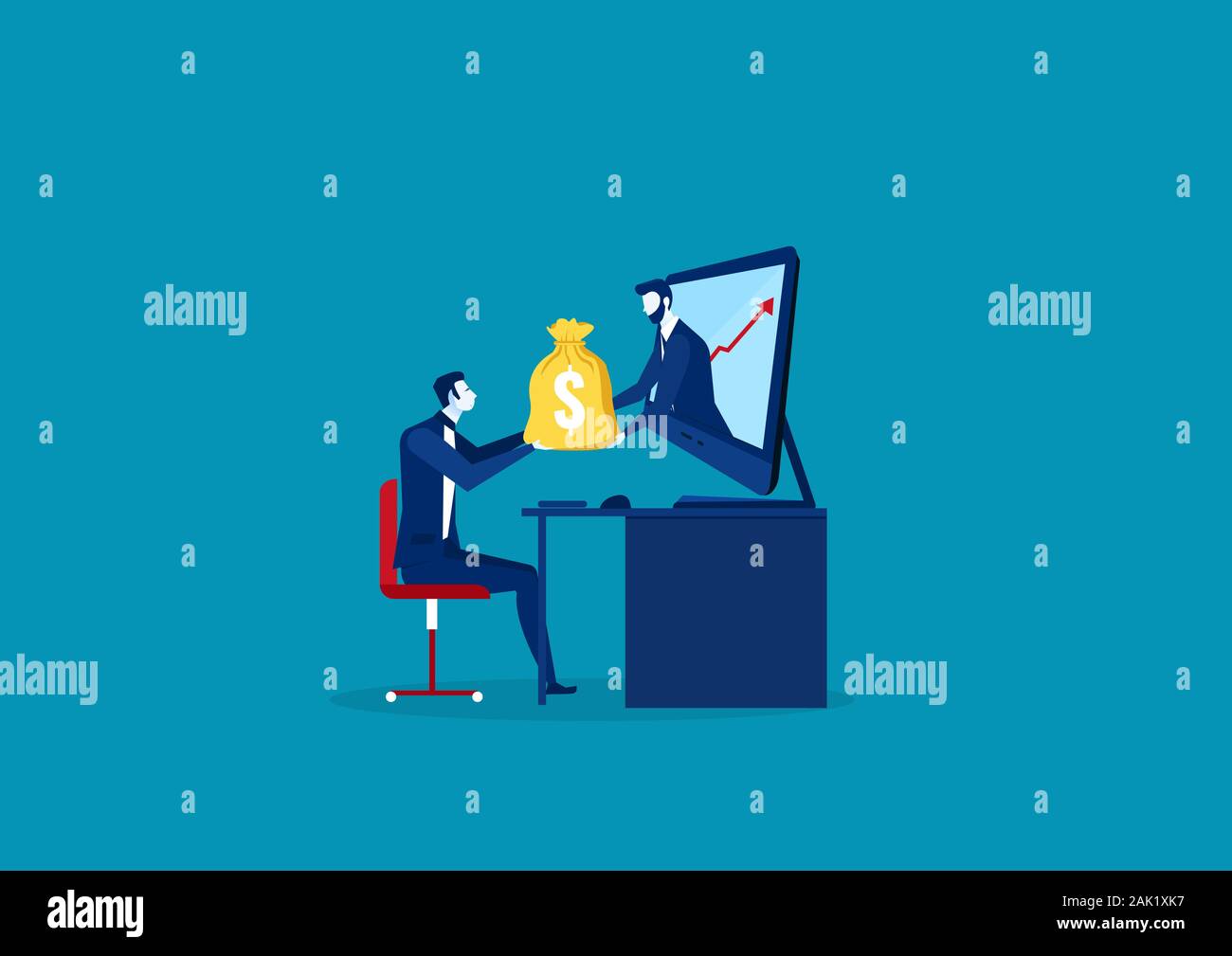 Business Man Receiving Money from Laptop. Vector illustration Stock ...